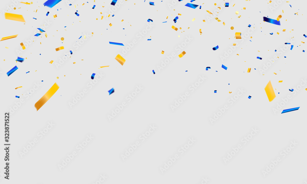 White background with blue and Yellow confetti Celebration carnival ...