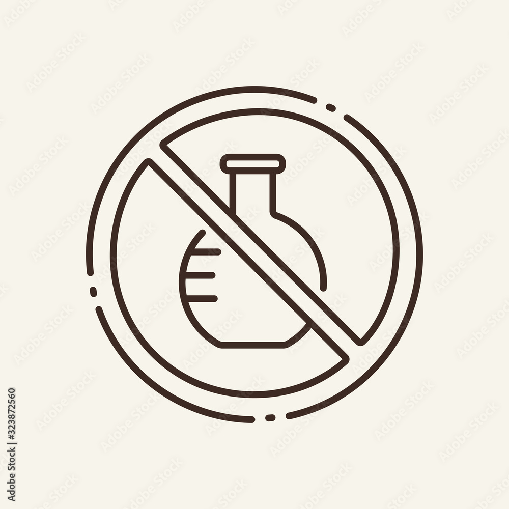 Prohibition of chemical experiment thin line icon. No flask, warning ...