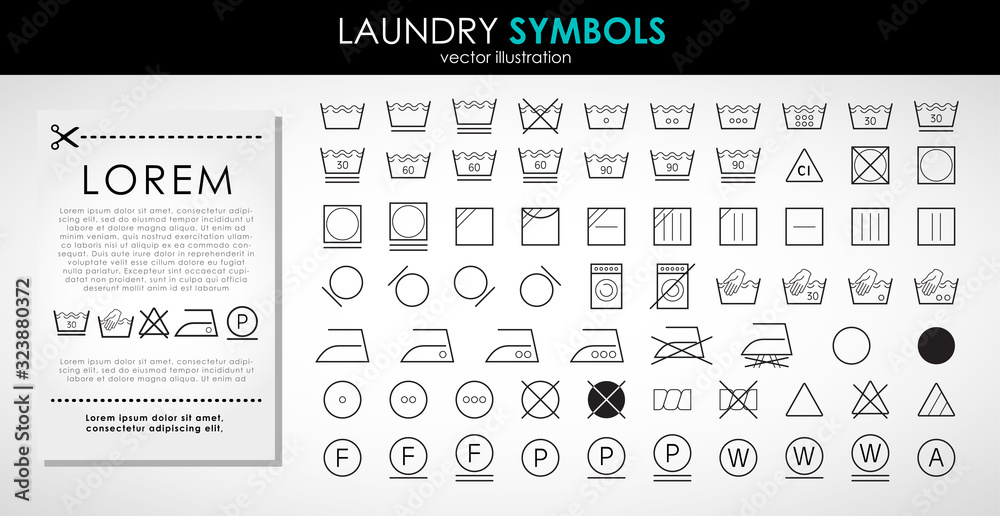 Laundry icons set. Outline set of laundry symbols vector icons isolated ...