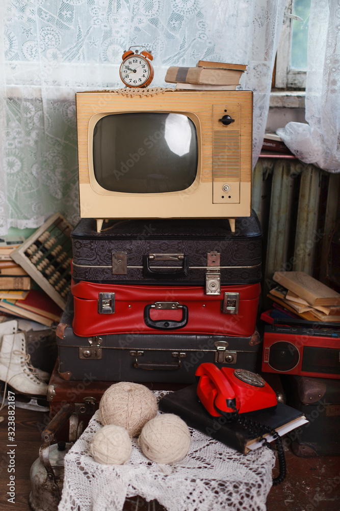 old things in a traditional Soviet apartment. Retro interior in ...