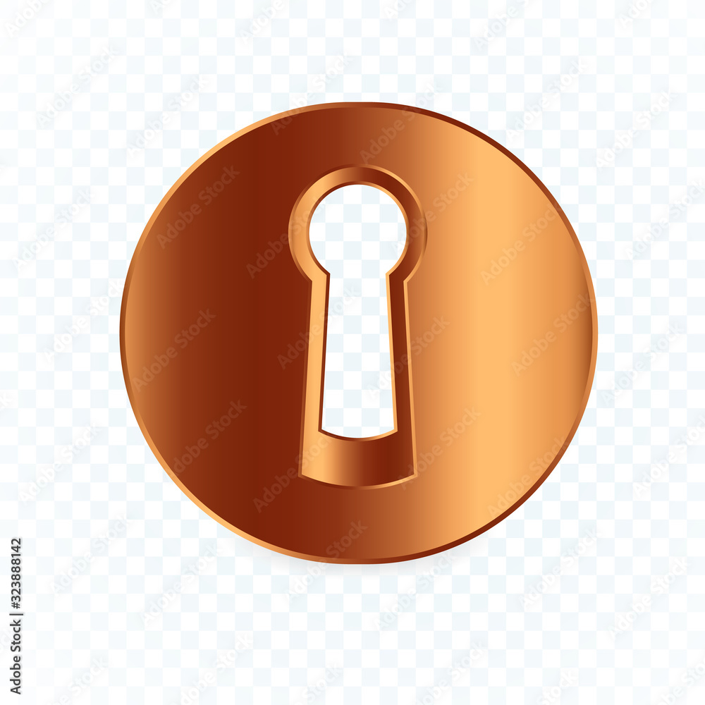 Isolated round keyhole on white transparent background, flat bronze ...
