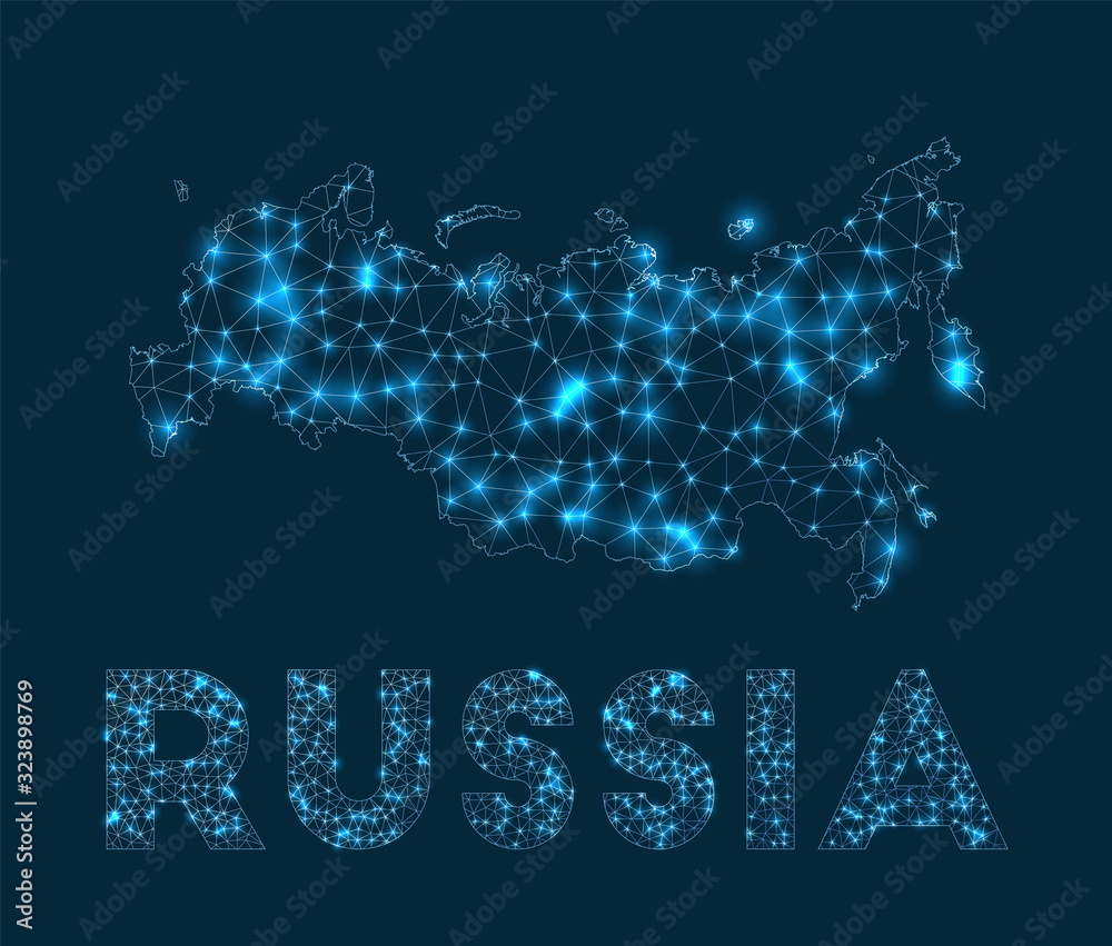 Russia network map. Abstract geometric map of the country. Internet ...