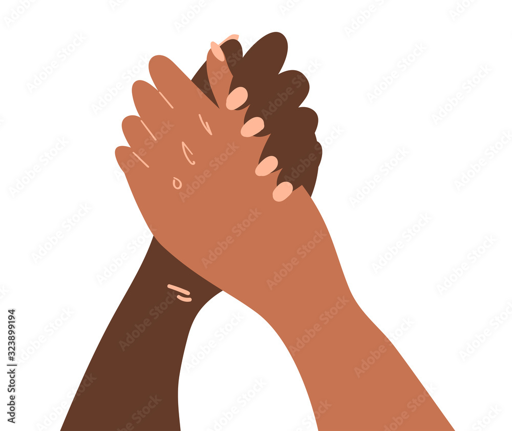 llustration of a people hands with different skin color in handshake ...