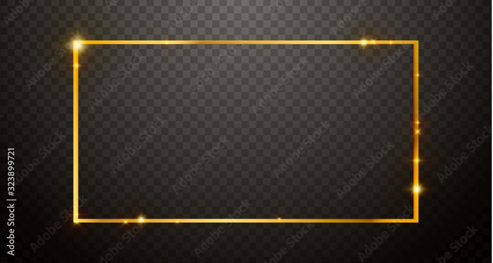 Gold vector frame, glow effect with light, bokeh, shine lines, isolated ...