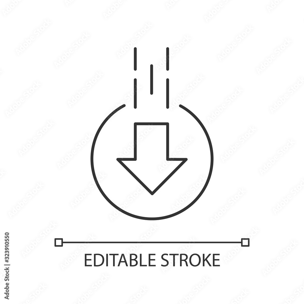 Down arrow in circle pixel perfect linear icon. Moving arrowhead in ...