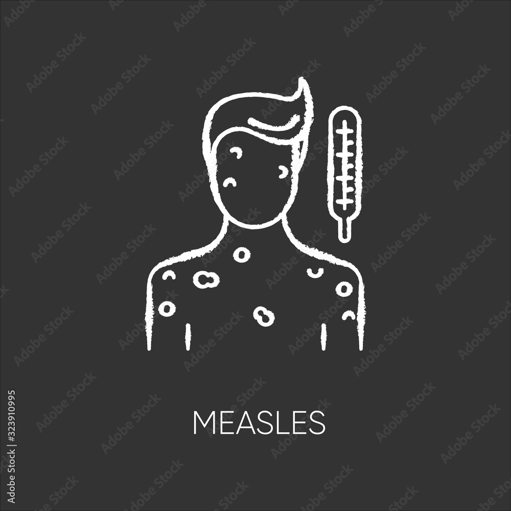 Measles chalk white icon on black background. Pandemic viral infection ...
