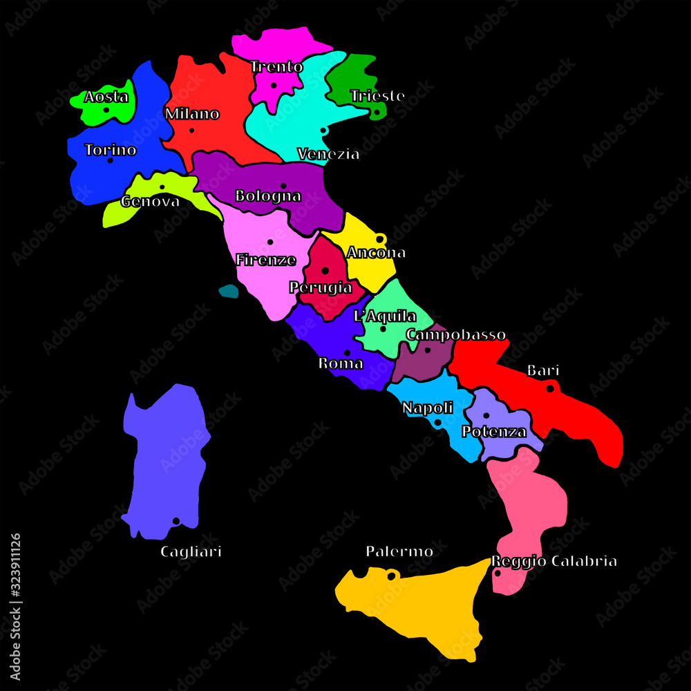 Map of Italy bright graphic illustration. Handmade drawing with map ...