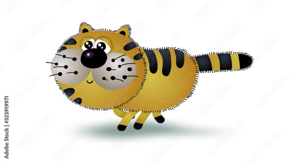 Cartoon brown cat seamless moves – start, walk, stop, one step ...