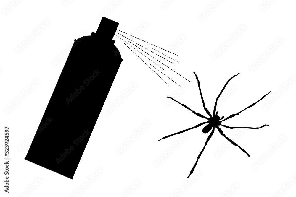 Vector silhouette of spider spray on white background. Symbol of ...