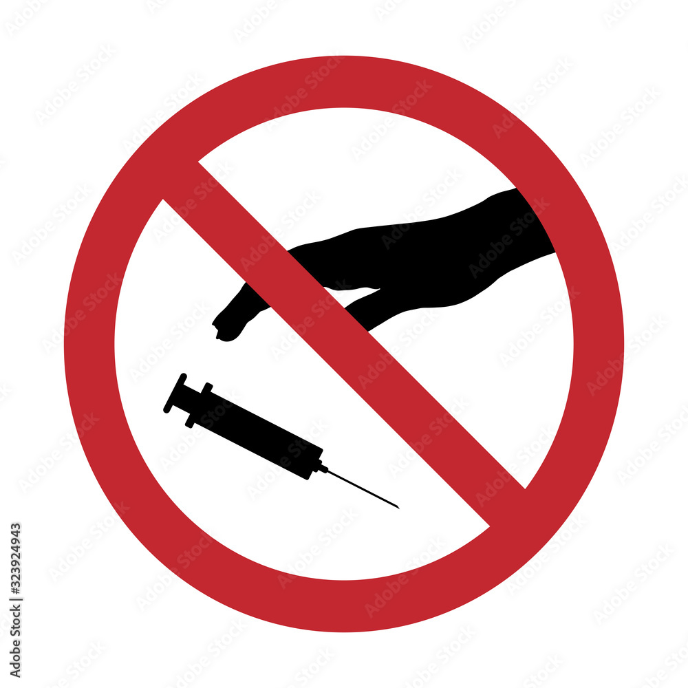 Vector silhouette of do not touch drugs and syringe mark on white ...
