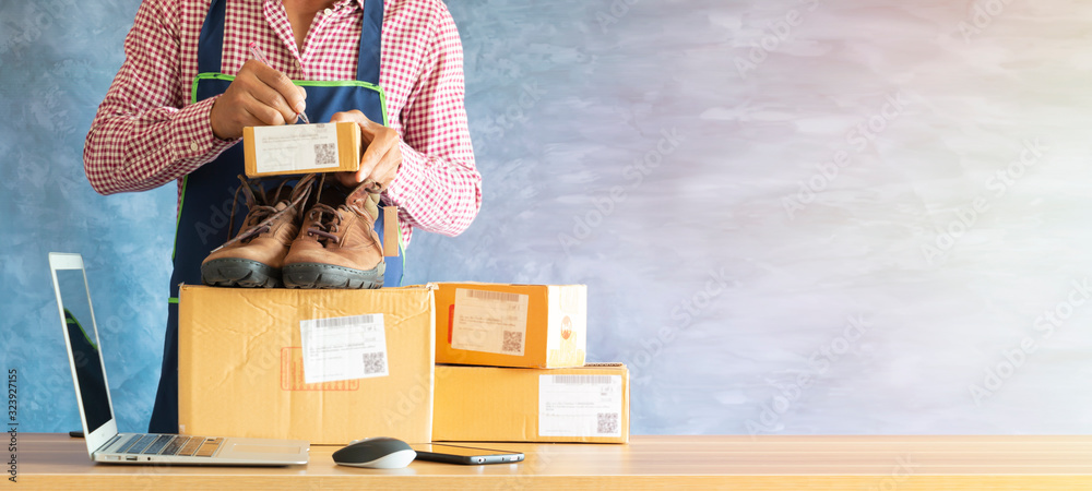 Laptop computer at workplace of start up, small business owner ...