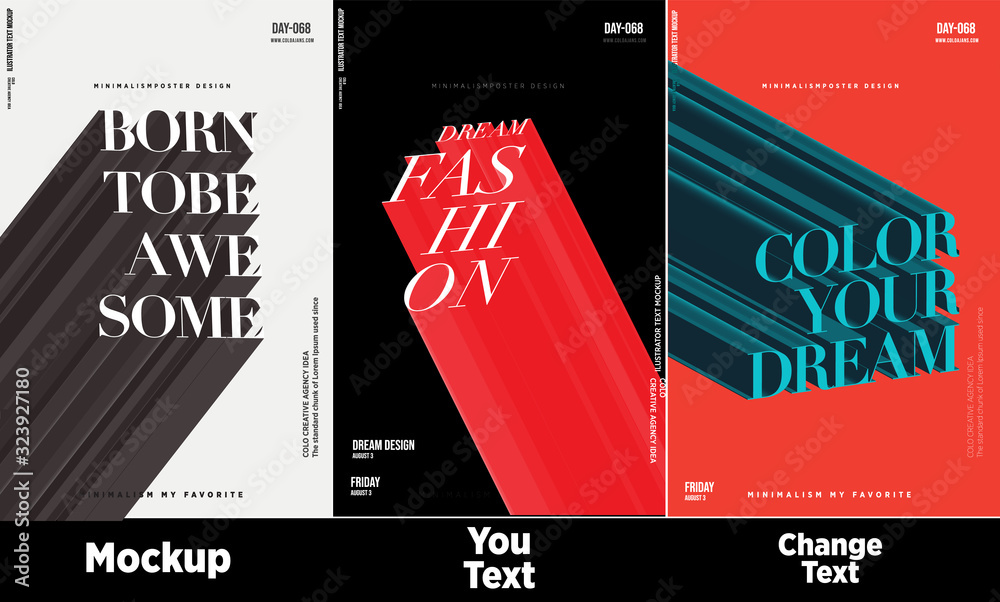 Modern poster design template 3D Text Effect Mockup /full editable ...