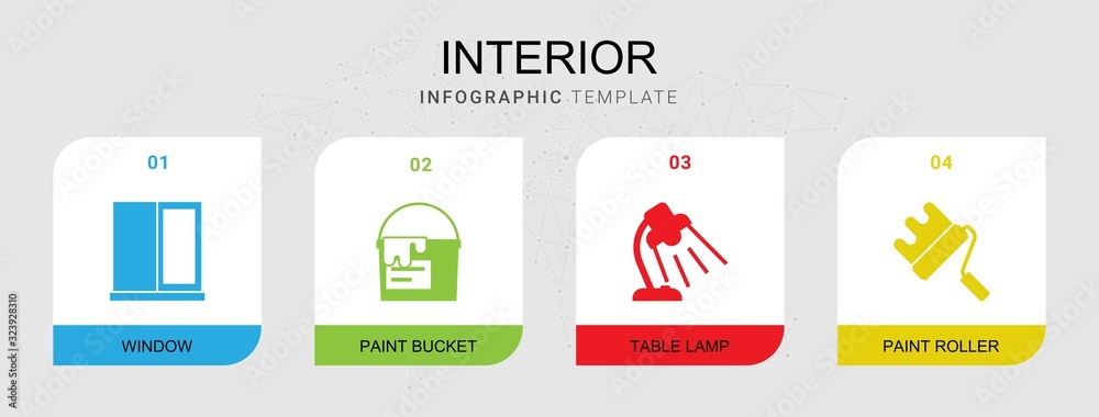 4 interior filled icons set isolated on infographic template. Icons set ...