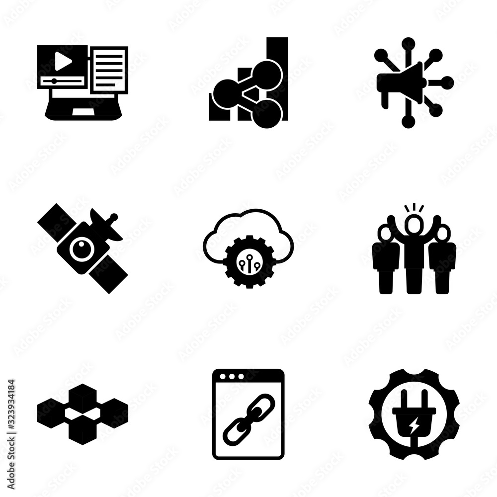9 connection filled icons set isolated on white background. Icons set ...