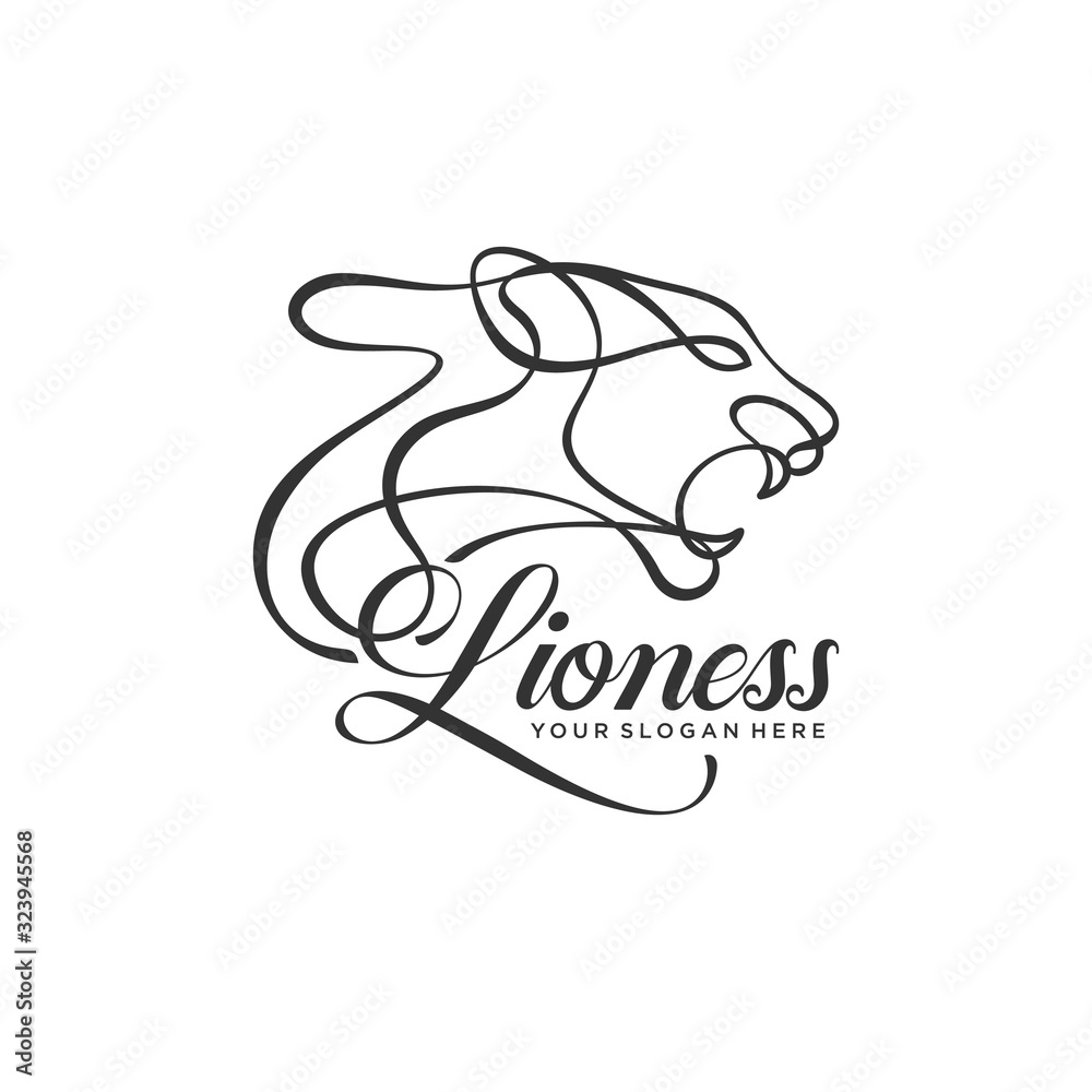 lioness lineart logo template vector illustration Stock Vector | Adobe ...