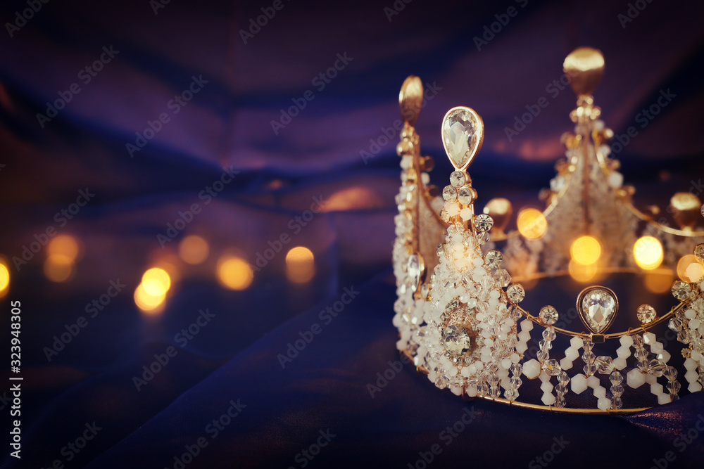 Vintage crown over dark royal purple delicate silk. fantasy medieval ...