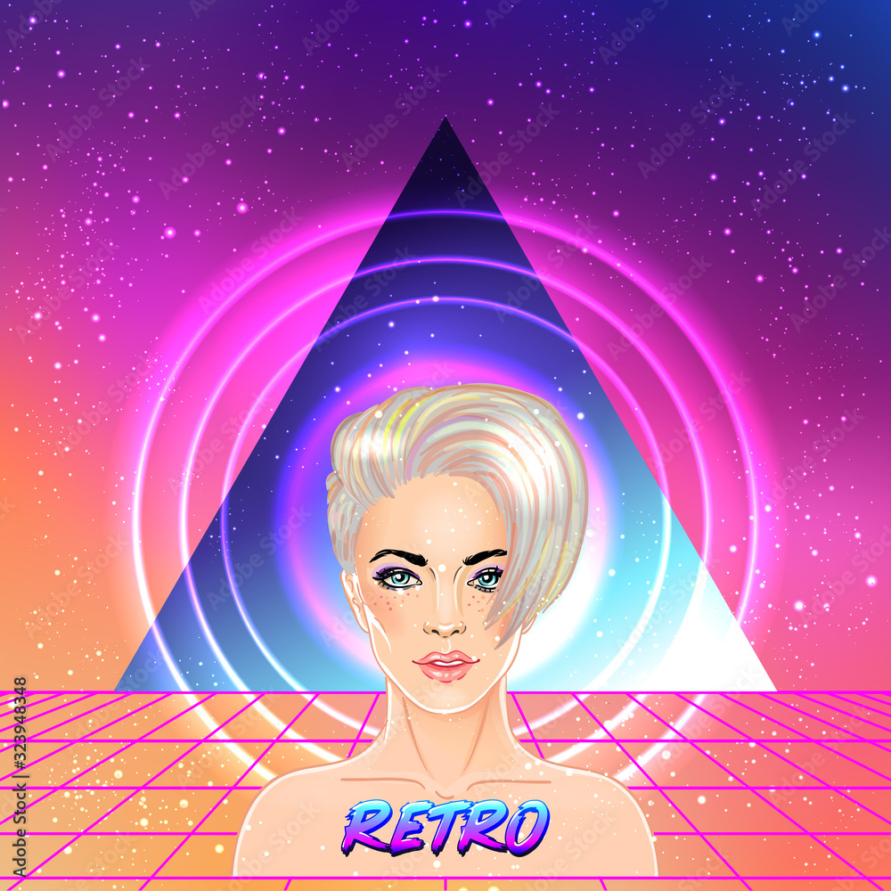 Portrait of a young pretty androgynous woman with short shaved pixie ...