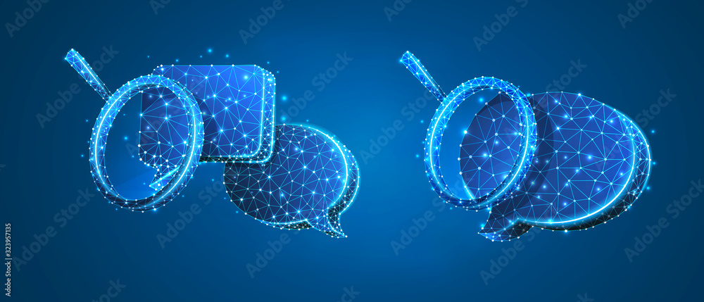 Set of Chat bubbles with magnifying glass. Communication analysis ...
