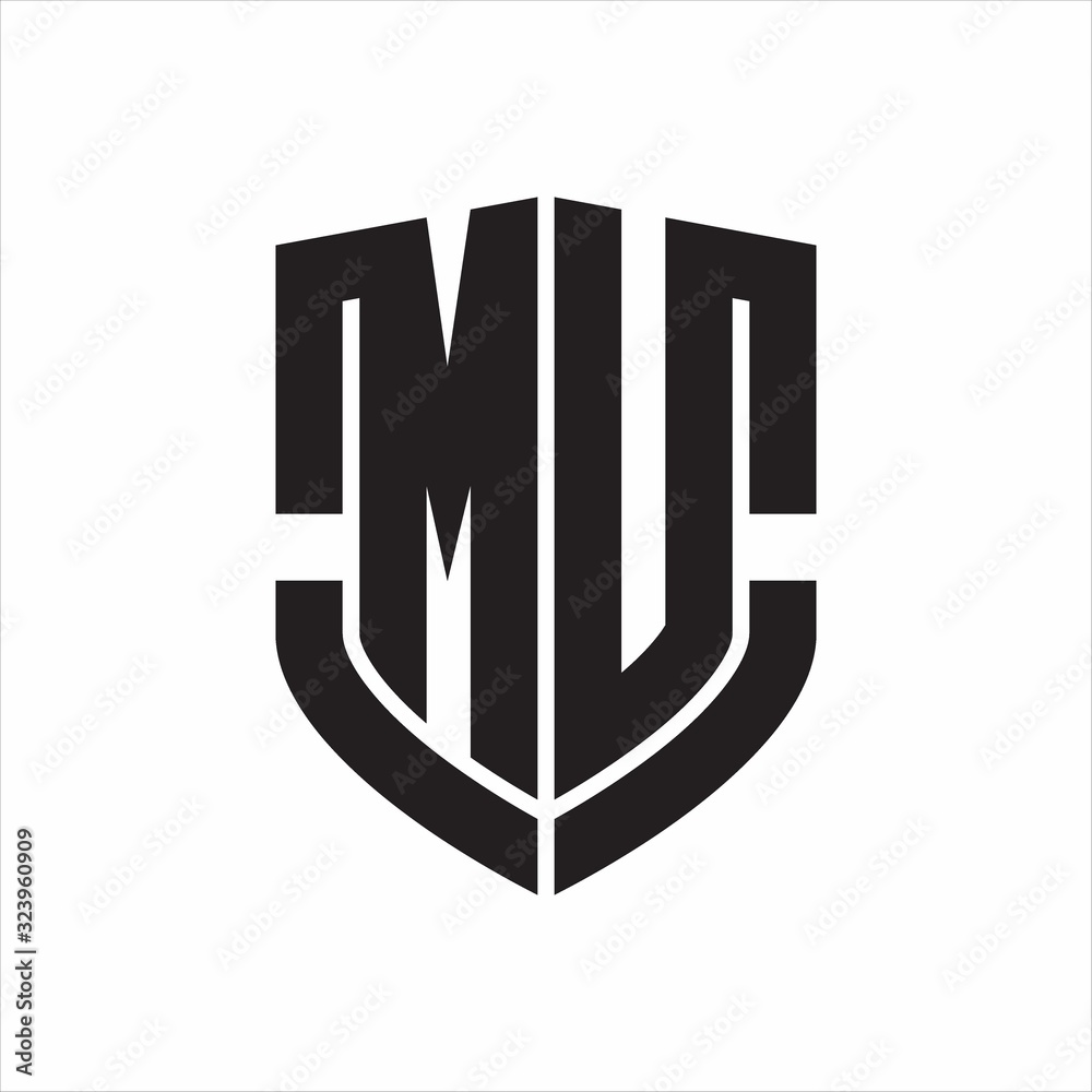MU Logo monogram with emblem shield shape design isolated on white ...