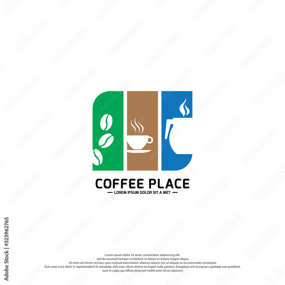 Coffee shop logo illustration with color and monochrome versions ...
