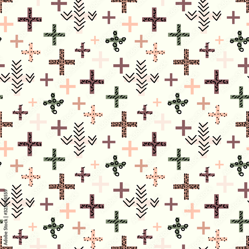 Pattern geometric plus shape, doodle texture seamless background Stock ...