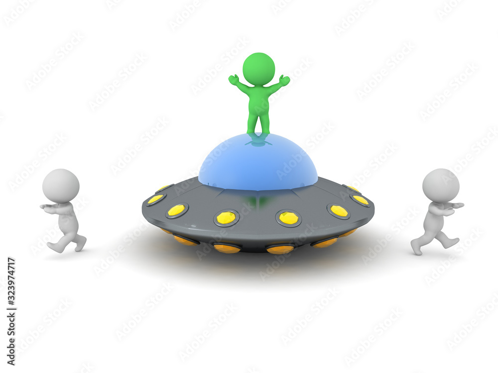 3D Characters running away from aliens and UFO Stock Illustration ...