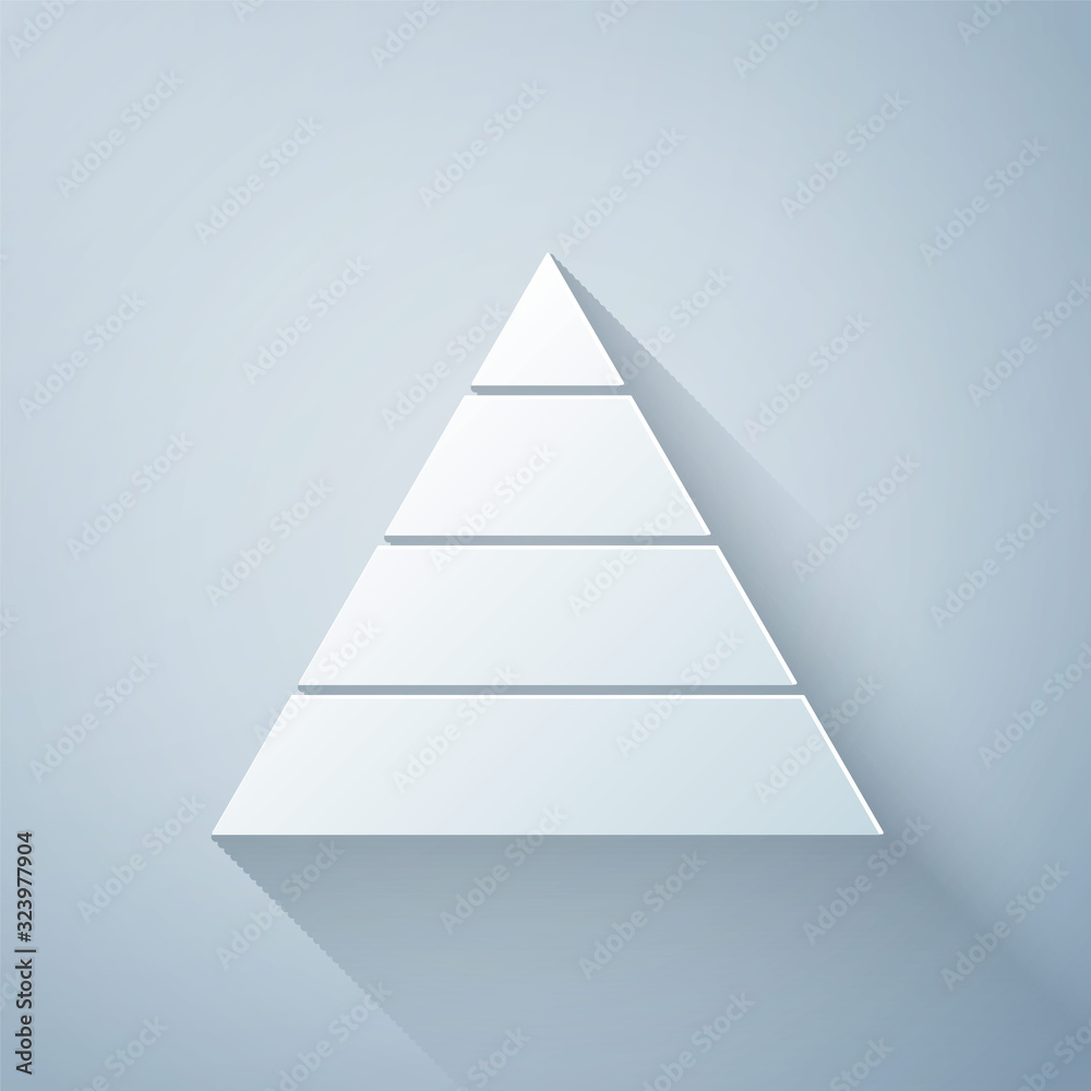 Paper cut Business pyramid chart infographics icon isolated on grey ...