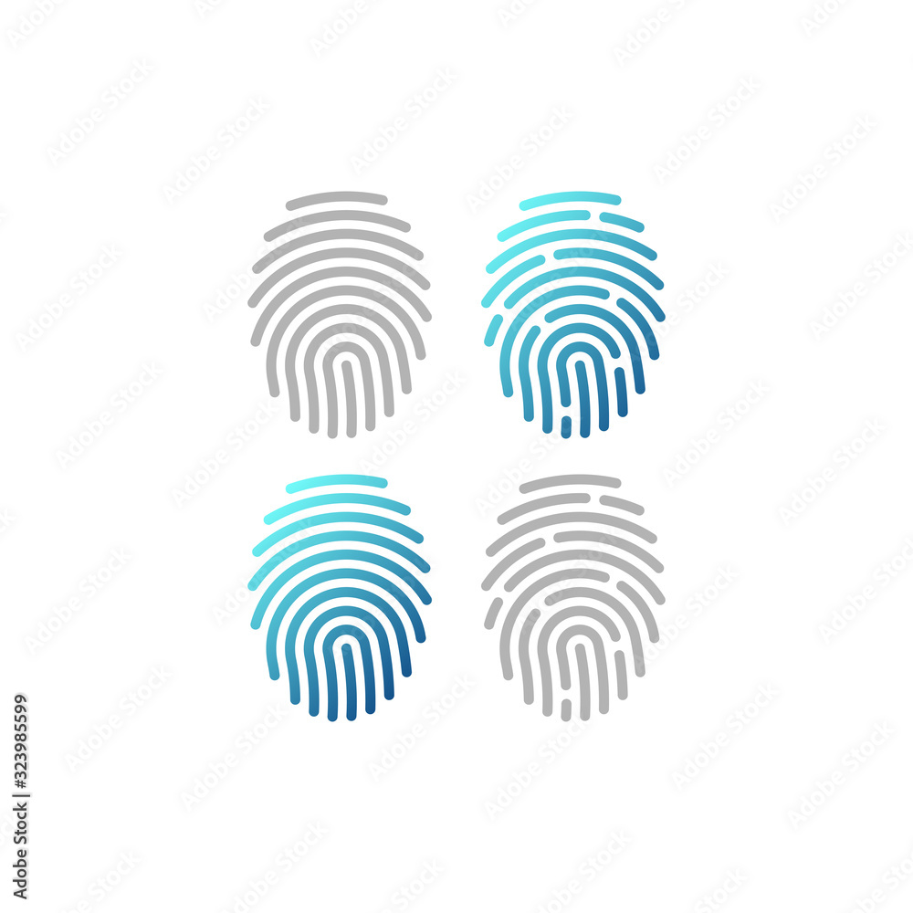 Fingerprint biometric identification vector icon. Finger print blue ...