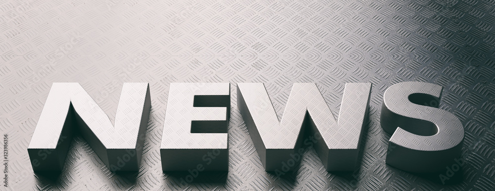 News word text, metal sheet letters and background. 3d illustration ...