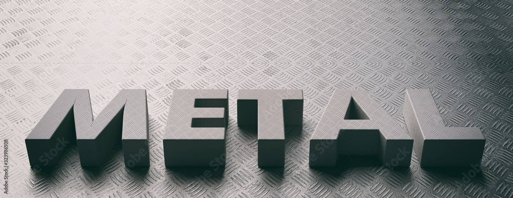 Metal word text, metal sheet letters and background. 3d illustration ...