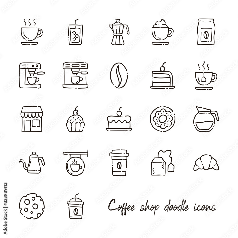 Coffee shop doodle vector icons. Cafe hand drawn pictograms. Stock ...