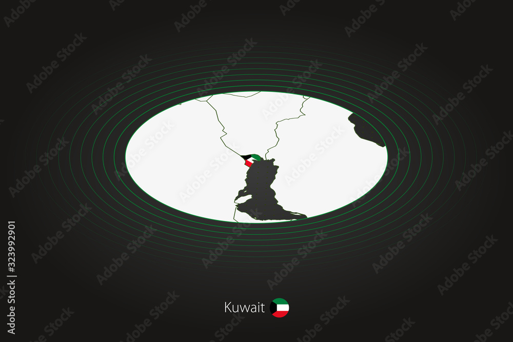 Kuwait map in dark color, oval map with neighboring countries. Stock ...