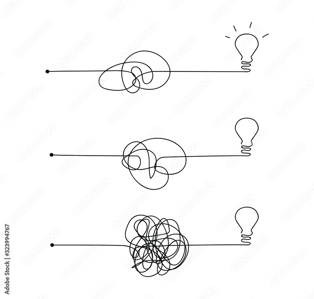 Simplifying the complex path with messy line symbol, concept of idea ...