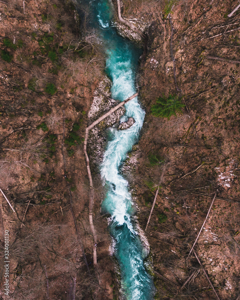 Stunning arial views of the Vintgar Klamm during fall below. Stock ...