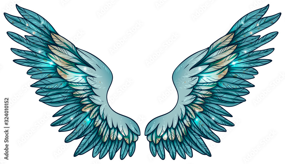 beautiful magic shimy glittery blue angel wings with a light touch of ...