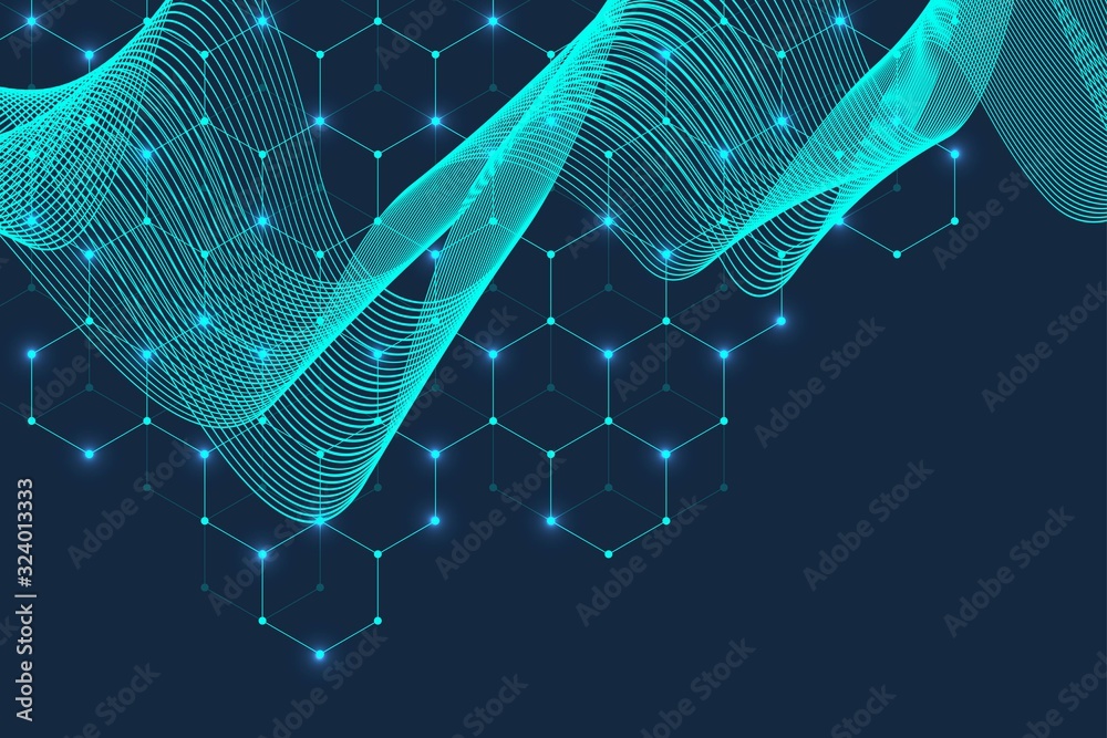 Technology abstract lines and dots connect background with hexagons. Hexagons connection digital ...