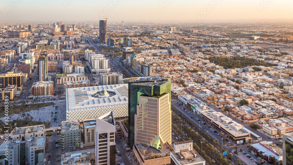 Riyadh skyline_ Aerial photography of the city of Riyadh at sunset in ...