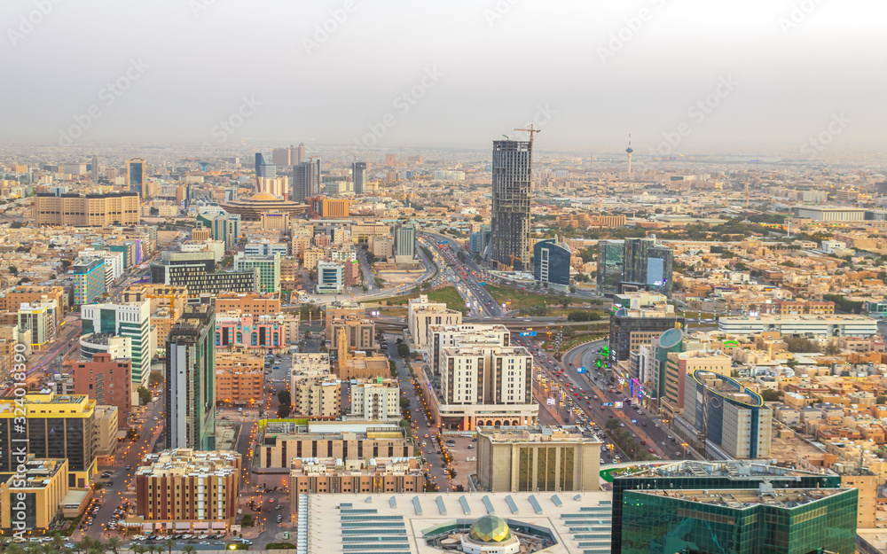 Riyadh skyline_ Aerial photography of the city of Riyadh at sunset in ...