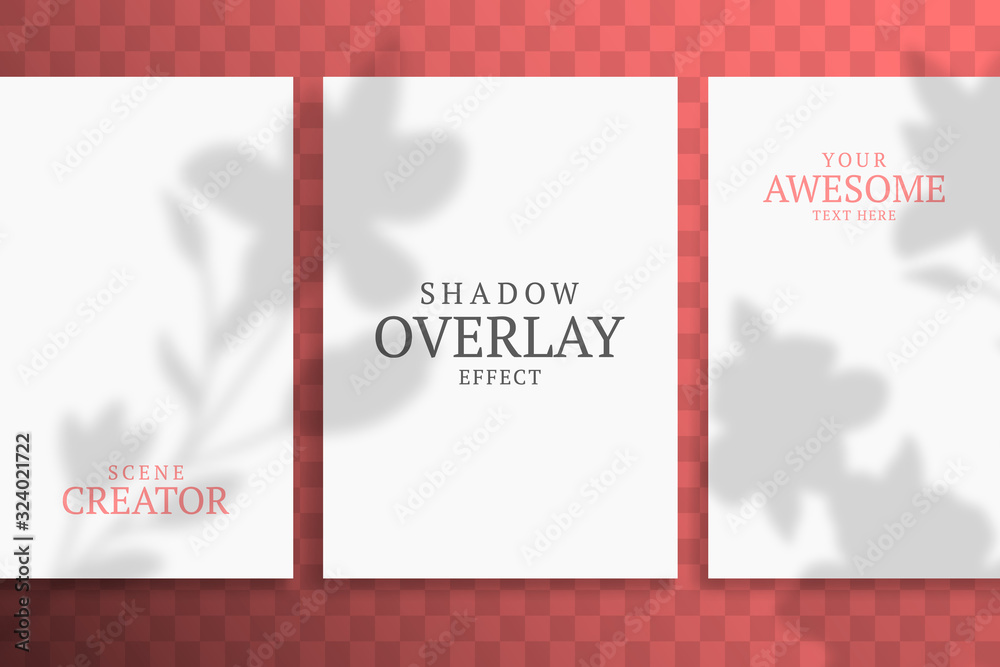 Shadow Overlay Plant Vector Mockup A4 Paper sheets. Shadows overlay ...