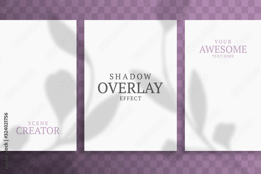 Shadow Overlay Plant Vector Mockup A4 Paper sheets. Shadows overlay ...