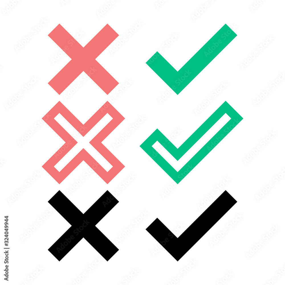 Set of simple chek marks icon. YES or NO accept. Buttons for vote ...