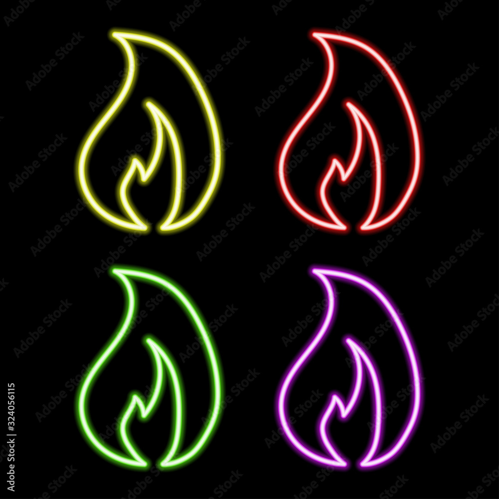 Neon fire icon. Elements in neon style icons. Simple neon flame icon ...