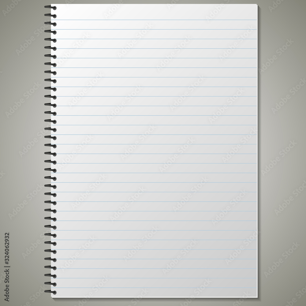blank realistic spiral notebook with lined opened pages. Portrait ...