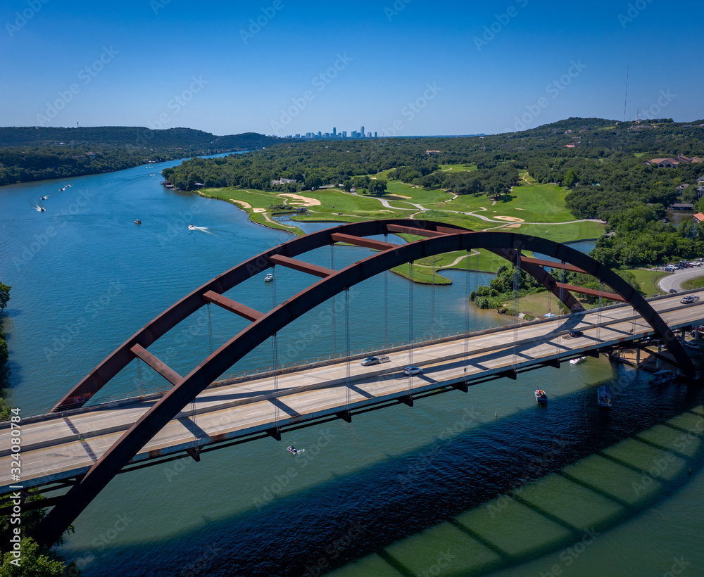 Austin Texas Bridge Aerial with skyline in the background | 360 Bridge ...