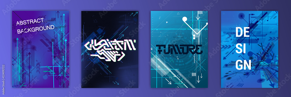 Abstract arrow poster set. Template vector cover with arrow, stripes ...