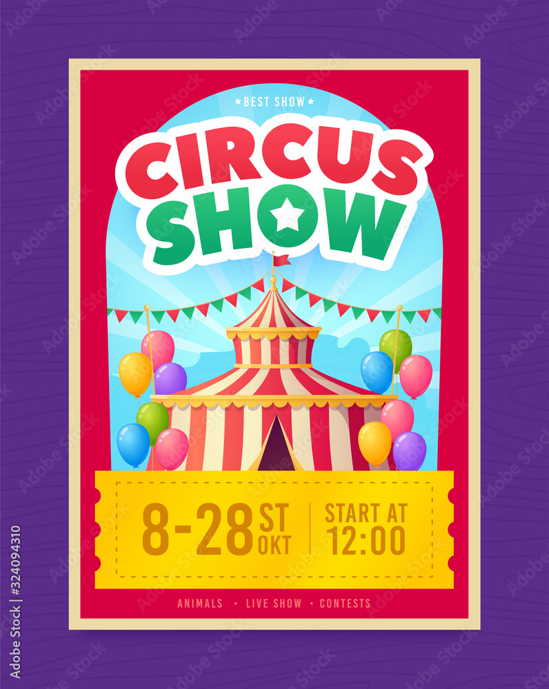 Circus poster. Promotion poster on theme Circus. Design of advertising ...