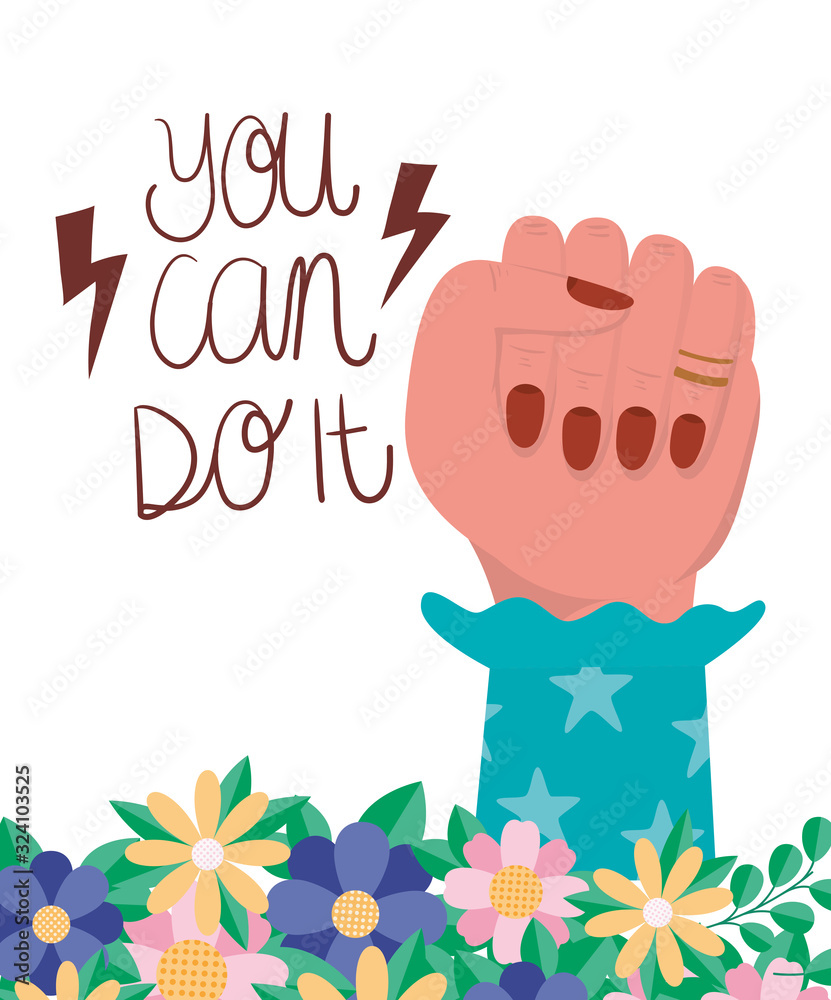 Hand with flowers and leaves of women empowerment vector design Stock ...