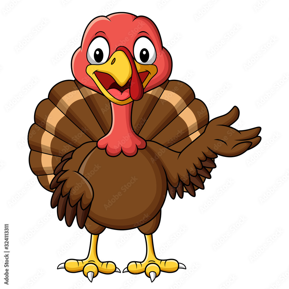 Cartoon smiling turkey bird presenting Stock Vector | Adobe Stock