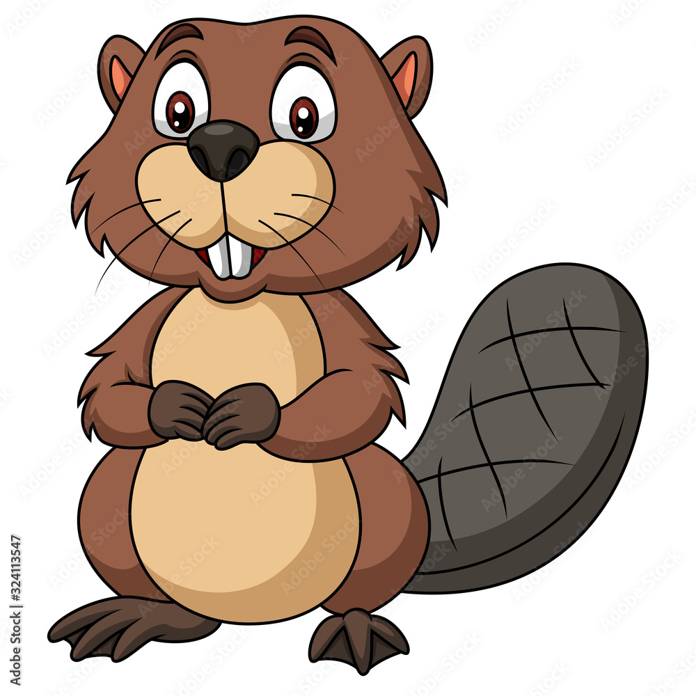 Cartoon happy beaver on white background Stock Vector | Adobe Stock