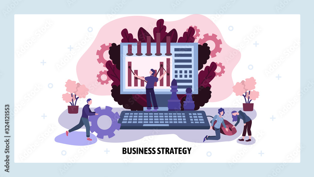 Business strategy plan and financial report concept. Teamwork, computer ...